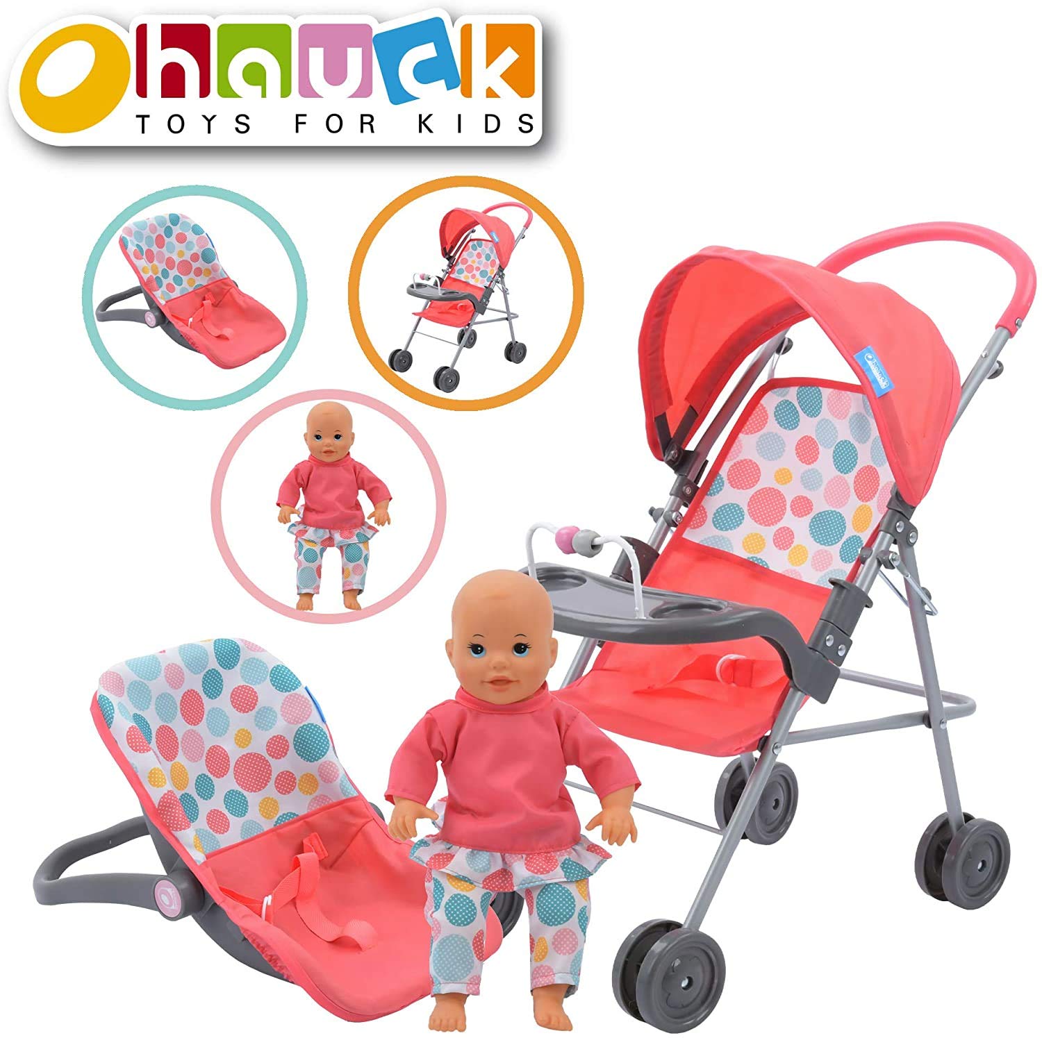 Hauck 14 inch Baby Doll Travel System with Doll Car Seat and Stroller Featuring Canopy and Play Tray