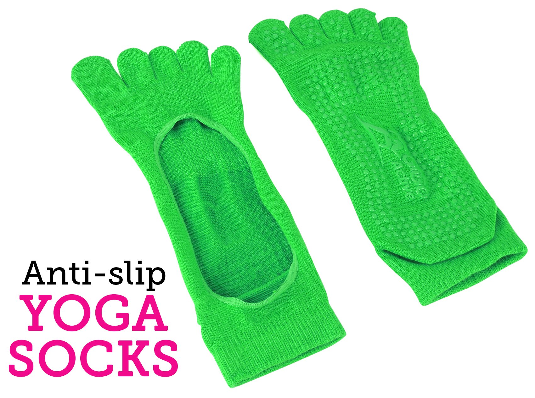 Go Go Active Yoga Accessories Set - Includes 2 Yoga Blocks, 1 Microfiber Non Slip Mat Towel 72X24, 1 Microfiber Hand Towel 24X15, 1 Yoga Strap, 1 Pair of Yoga Socks (Green)