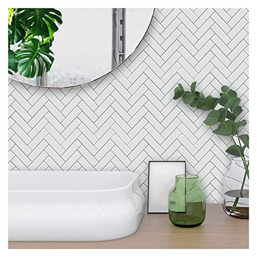 Tile Stickers Creamy White Rectangle Stick On Tiles Bathroom PVC Self Adhesive Wall Tiles Kitchen Stick On Wall Tiles Waterproof Peel and Stick Floor Tiles Self Adhesive Tiles for Walls (Size : 10x10
