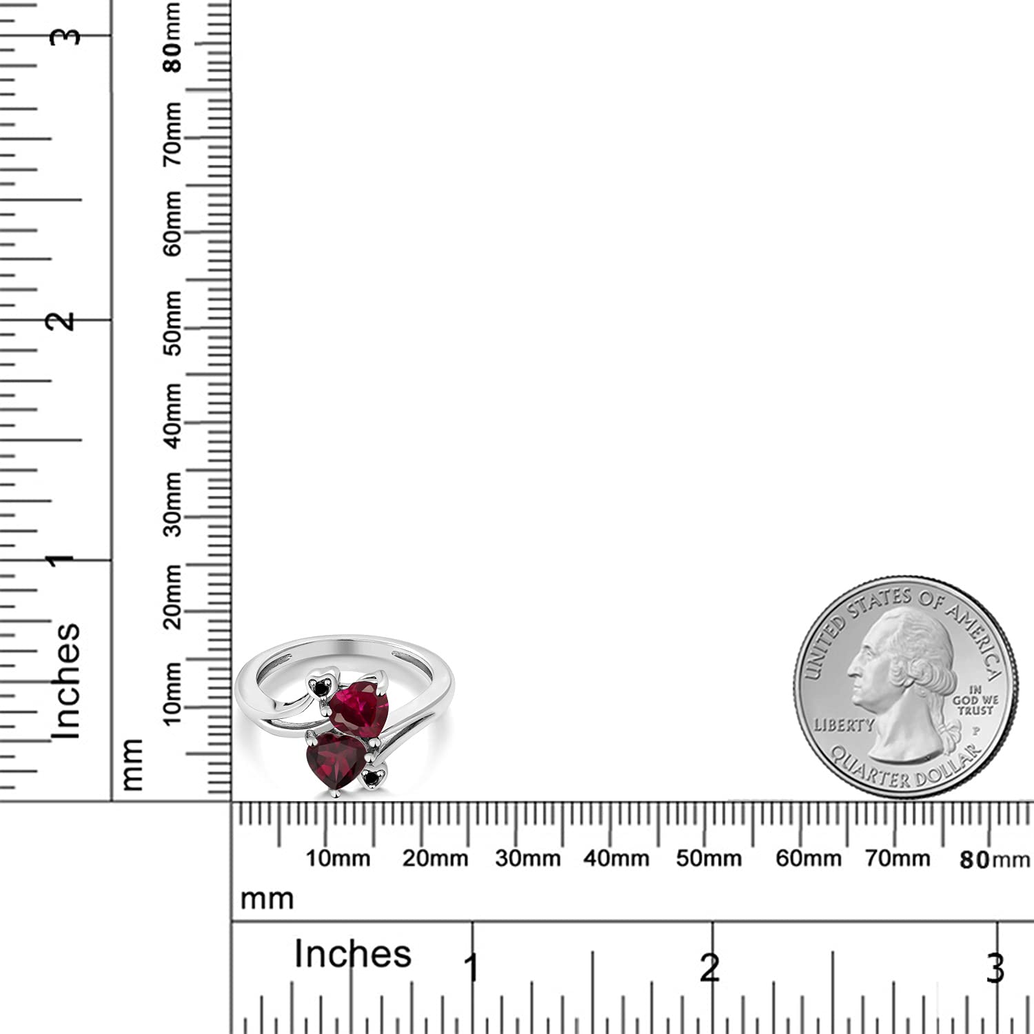 Gem Stone King 925 Sterling Silver Red Created Ruby Red Rhodolite Garnet and Black Diamond Ring For Women (1.72 Cttw, Heart Shape 6MM, Gemstone July Birthstone, Available In Size 5, 6, 7, 8, 9)