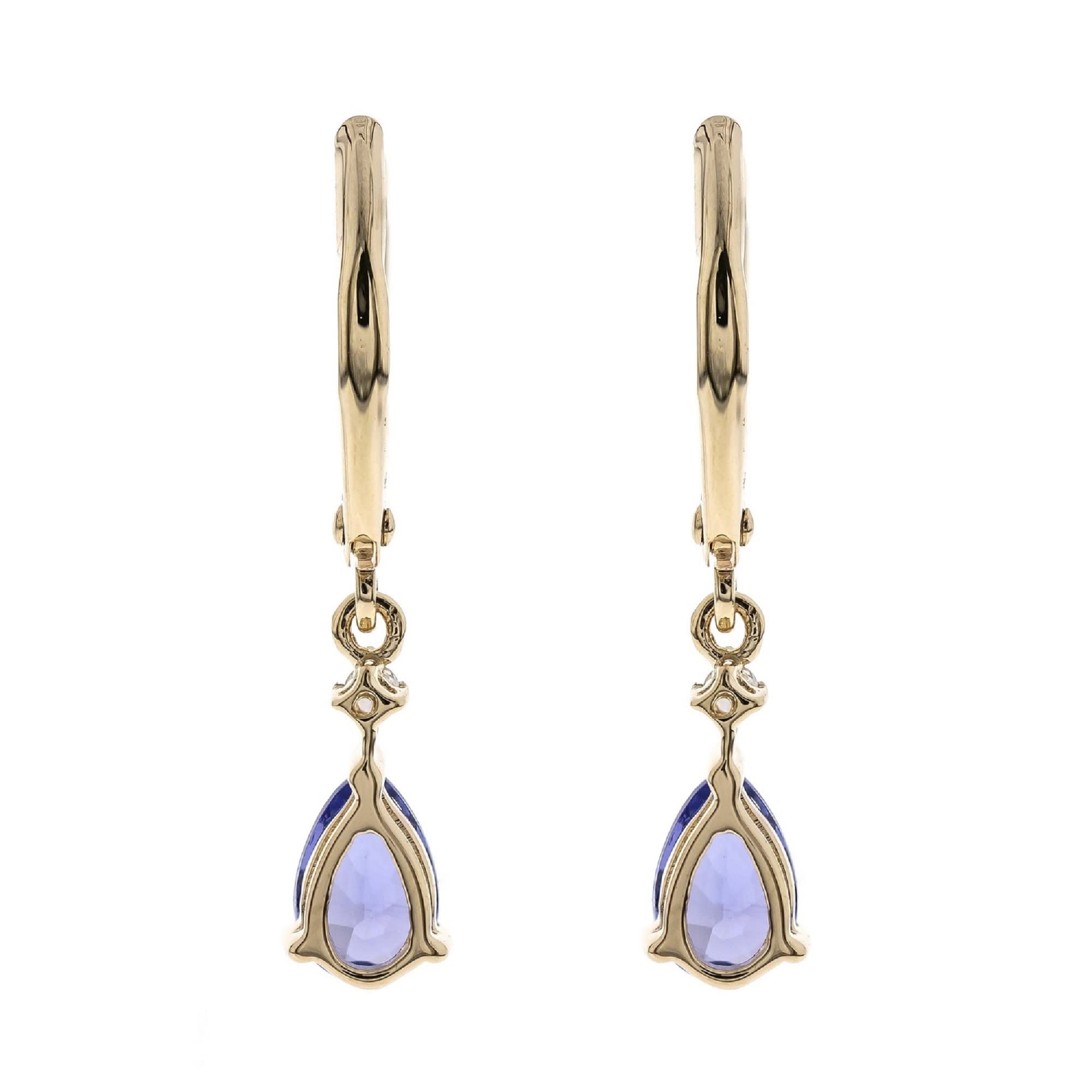 Gin & Grace 14K Yellow Gold Genuine Tanzanite LeverBack Earrings with Diamonds for women,Ethically, White Gold Gemstone Stone, Tanzanite