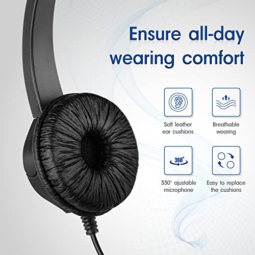 Wired Computer Headset, Lightweight Office On-Ear Headphones with Microphone, 3.5mm Jack Call Center Headset with Stereo Sound, Comfort-fit Earpad for Classes, Skype, Webinar