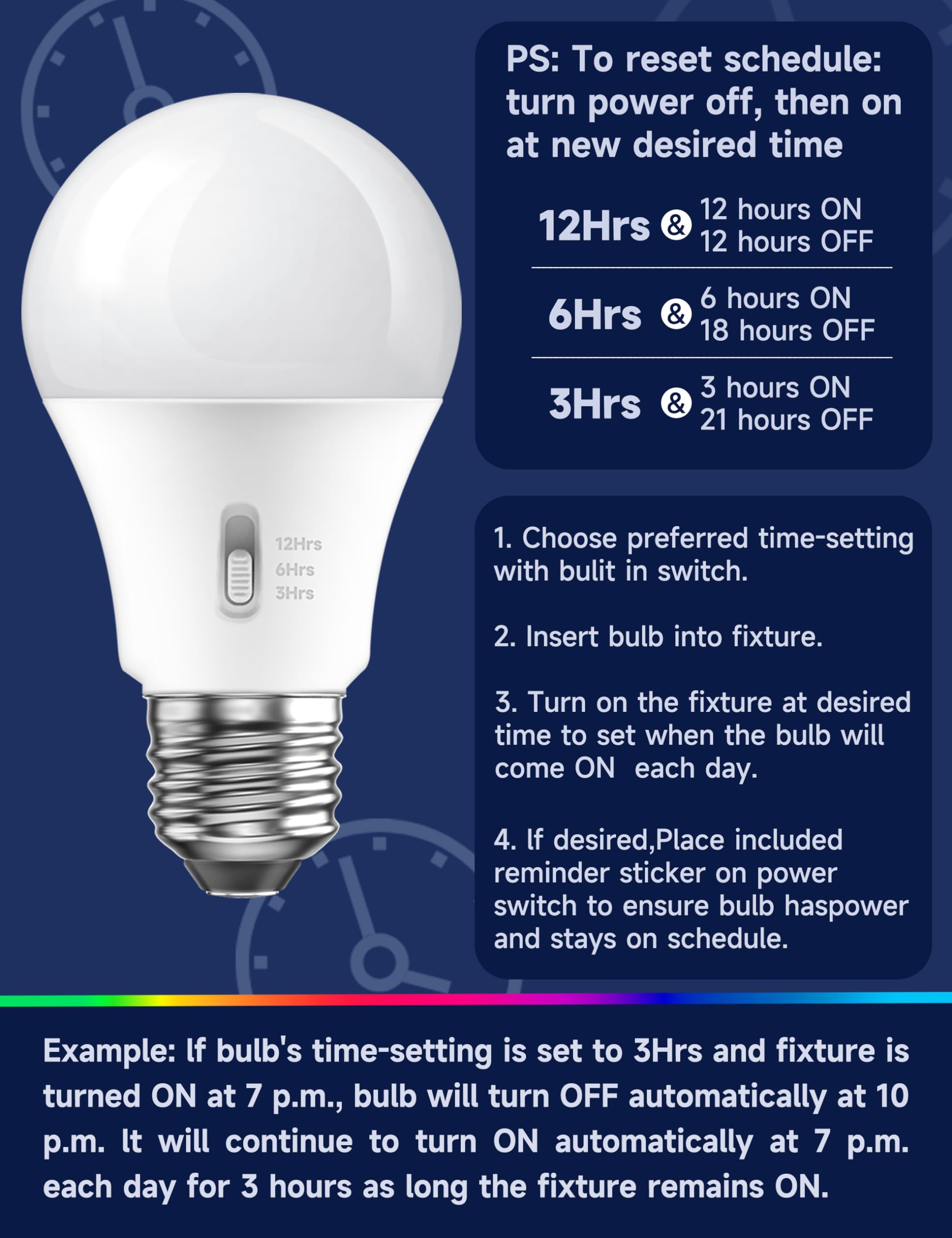 UNILAMP Timer LED Light Bulbs 4 Pack, 13W (100W Equivalent) LED Bulb, Built-in Automatic Timer, 5000K Daylight A19, Automatic On/Off, Indoor Light Timer