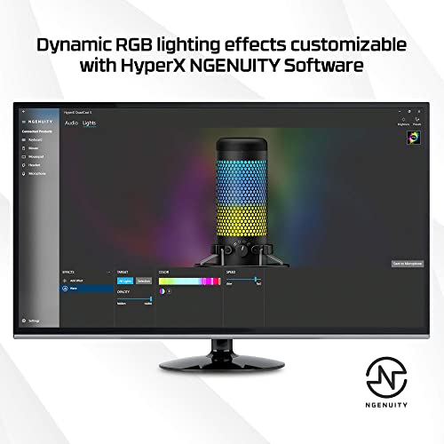 HyperX QuadCast S RGB USB Condenser Microphone for PC, PS4 and Mac, Anti-Vibration Shock Mount, Four Polar Patterns, Pop Filter, Gain Control, Gaming, Streaming, Podcasts (Renewed)