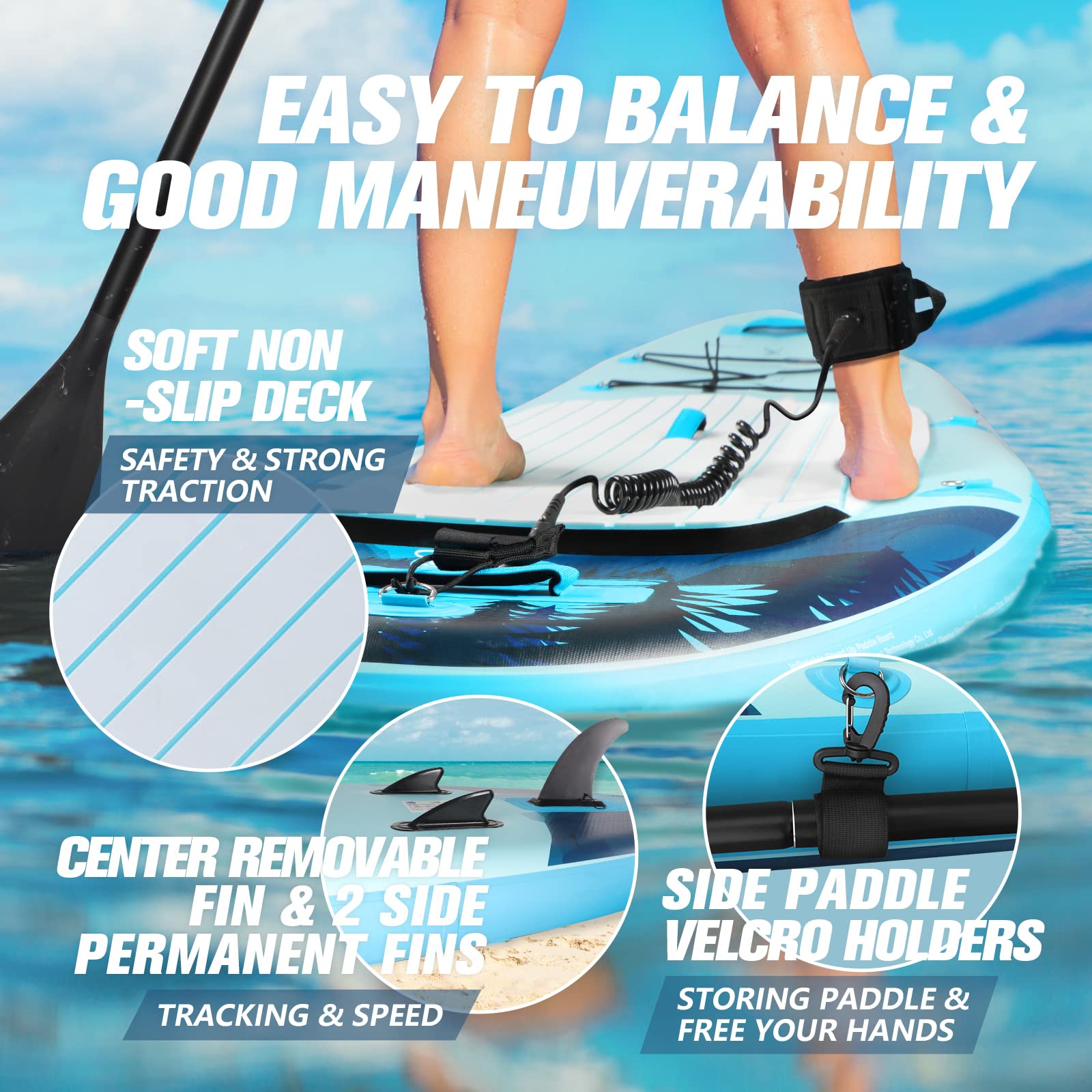 Googo Inflatable Paddle Board, Extra Wide Stand Up Paddleboard with SUP Accessories, Adjustable Paddle, 3 Fins, Electric Pump, Backpack, Leash, Dry Bag & Phone Bag, Ideal for Men Women & Youths