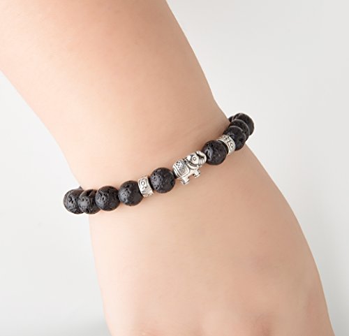 Hamoery Men Women 8mm Lava Stone Essential Oil Diffuser Bracelet Elastic Natural Stone Aromatherapy Anxiety Bracelet Bangle,Elephant(Lava Stone)