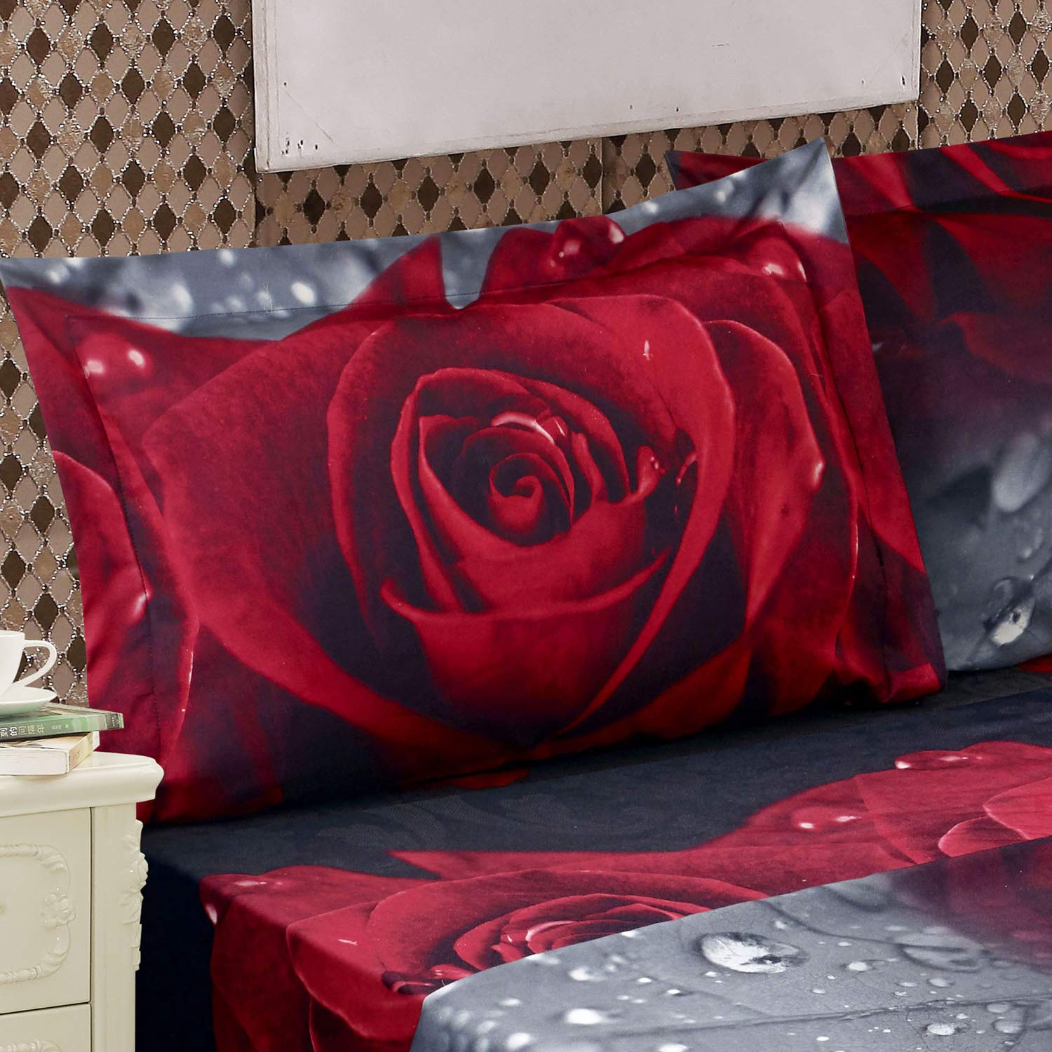 HIG 3D Bed Sheet Set - 4 Piece 3D Purple Butterfly Reactive Printed Sheet Set Queen Size (Y34) - Soft, Breathable, Fade Resistant - includes 1 Flat Sheet,1 Fitted Sheet,2 Shams