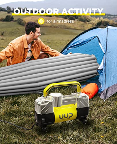 UUP Tire Inflator Air Compressor, 150PSI 12V DC Double Cylinders Heavy Duty Portable Air Pump w/Emergency LED Light for Truck, SUV, Car, RV