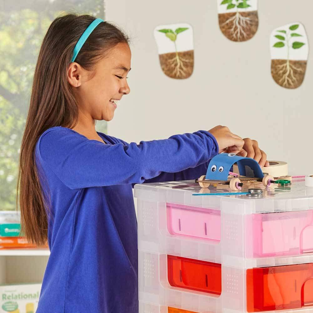 hand2mind Classroom Makerspace Cart for Grade 3-5, STEAM Activities, Classroom Cart, Makerspace Supplies, Elementary Classroom Materials, Craft Storage Drawers, Activity Cart, Kids Engineering