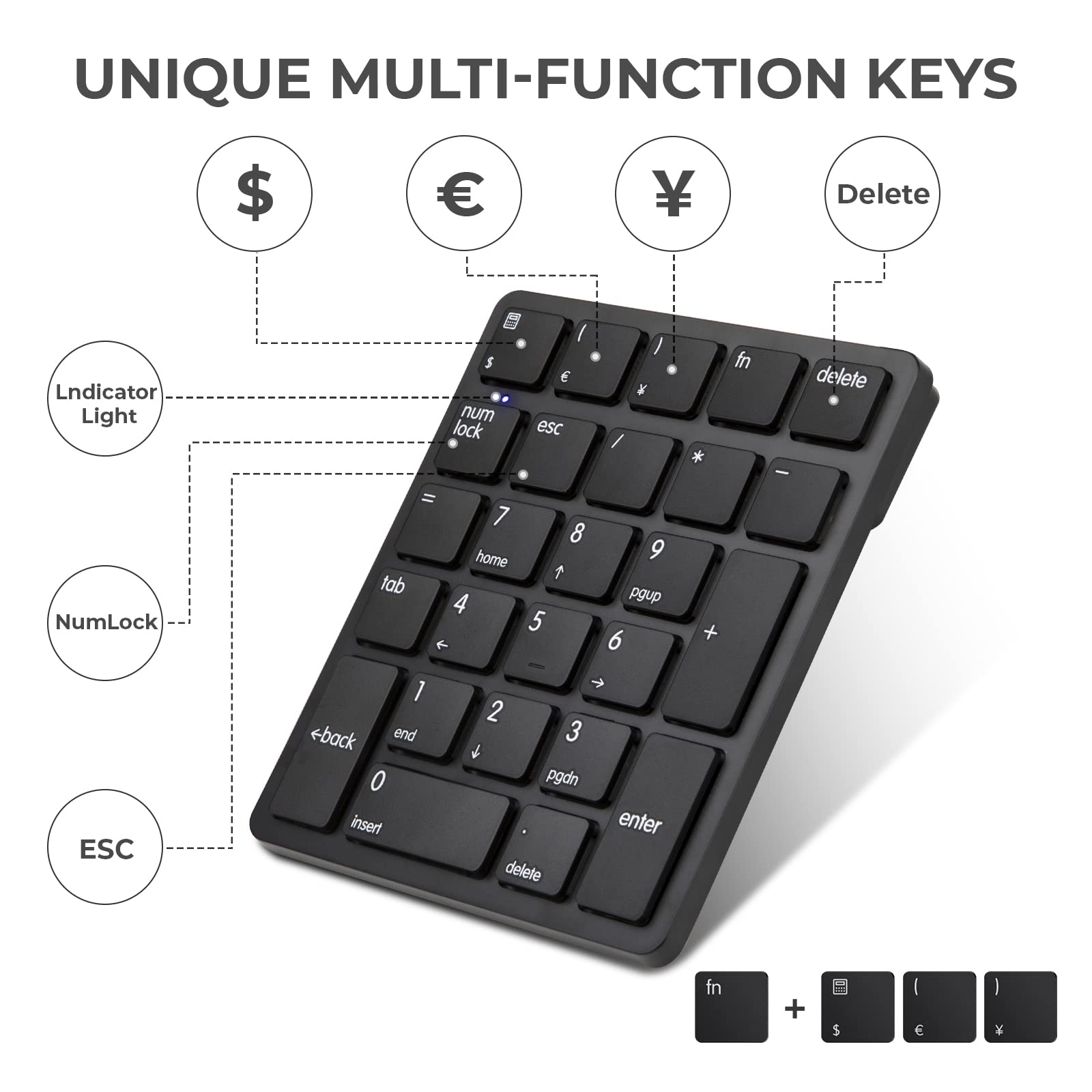 havit Wireless Number Pad, USB Numeric keypad 26 Key Portable Mini 2.4GHz Financial Accounting Rechargeable Number Keyboard for Laptop,Computer, Desktop, PC, Surface Pro,Notebook (Black)