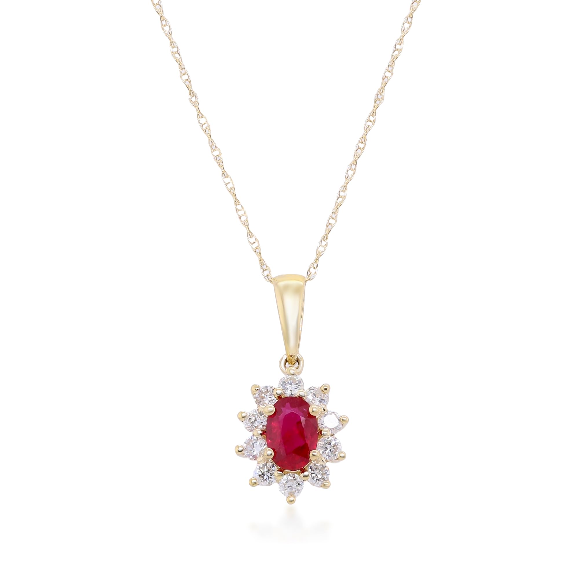 Gin & Grace 14K Yellow Gold Mozambique Genuine Ruby Pendant with Diamonds for women,Ethically, authentically & organically sourced (Oval-cut) shaped Ruby hand-crafted jewelry for her, Metal, Ruby