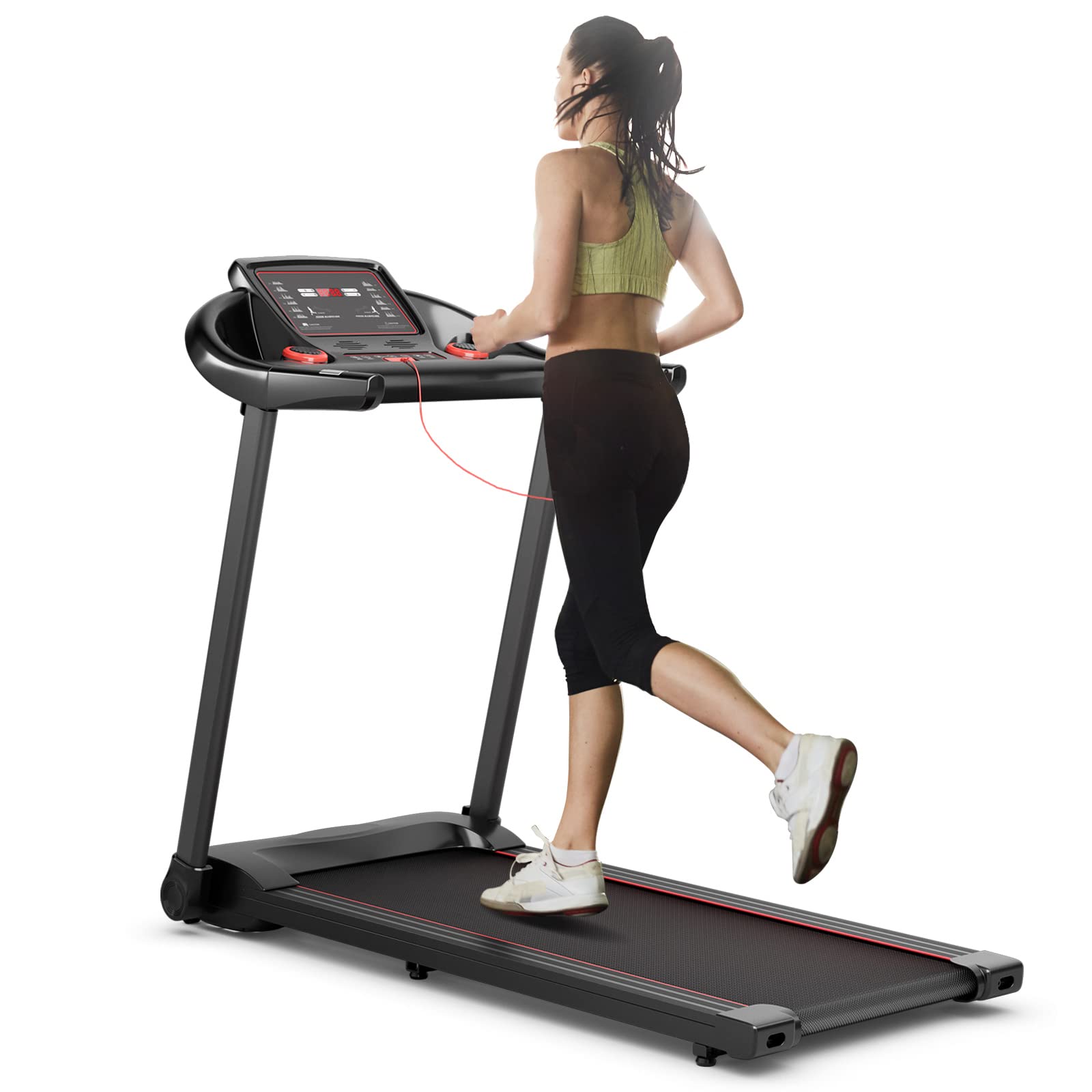 Goplus 2.25HP Folding Treadmill, Portable Electric Superfit Treadmill W/APP Control, 12 Preset Programs, Blue Tooth Speaker, LED Display, Walking Running Machine for Home Office