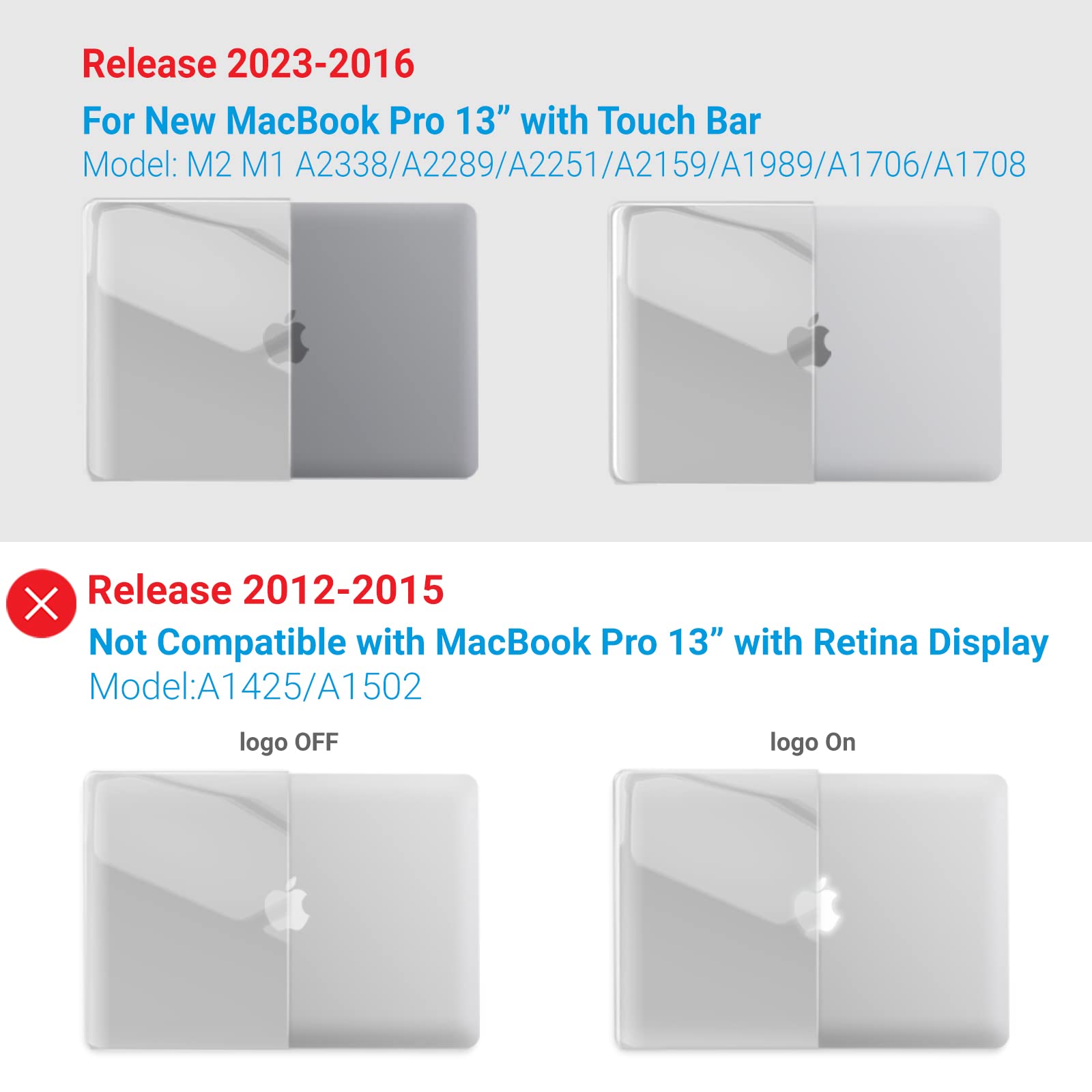 IBENZER Compatible with 2024 2023 M2 MacBook Pro 13 Inch Case 2024-2016 M1 A2338 A2289 A2251 A2159 A1989 A1706 A1708, Hard Shell Case&Keyboard Cover&Type C for Mac Pro 13,Crystal Clear,T13CYCL+1TC