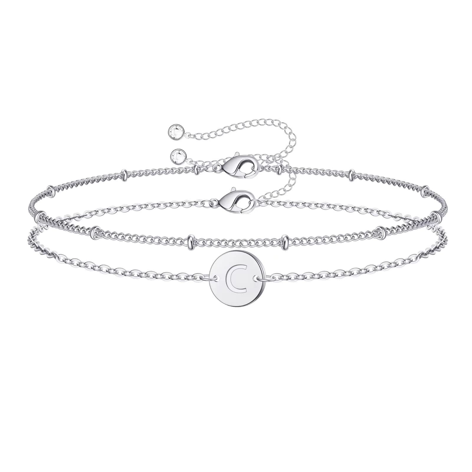 MONOZO Birthday Gifts - Valentines Day Gifts - Teen Girl Gifts - Silver Bracelets for Women, Initial Bracelets for Teen Girls | Valentines Day Gifts | Personalized Birthday Gifts for Women Girls Gifts