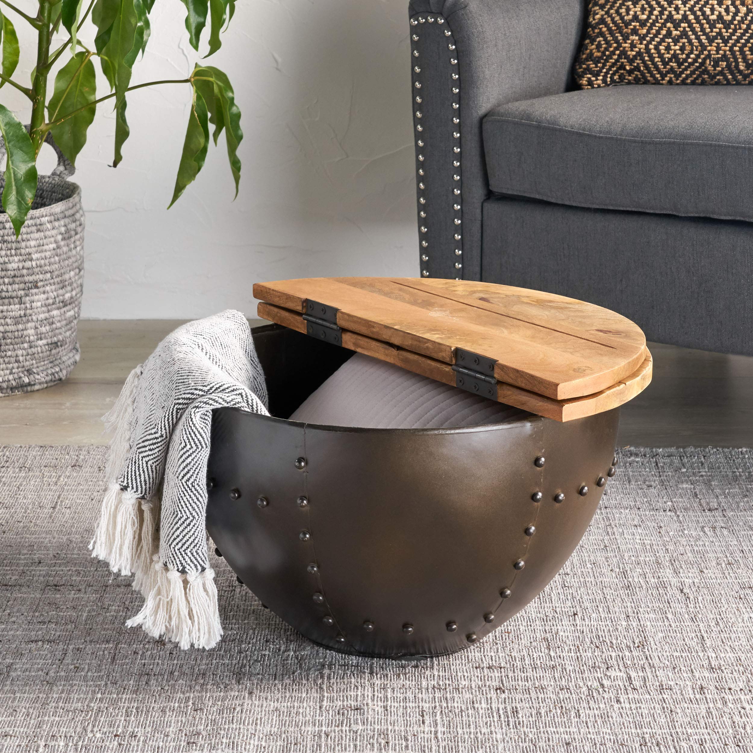 Handcrafted Modern Industrial Mango Wood and Iron Coffee Table, Natural and Black