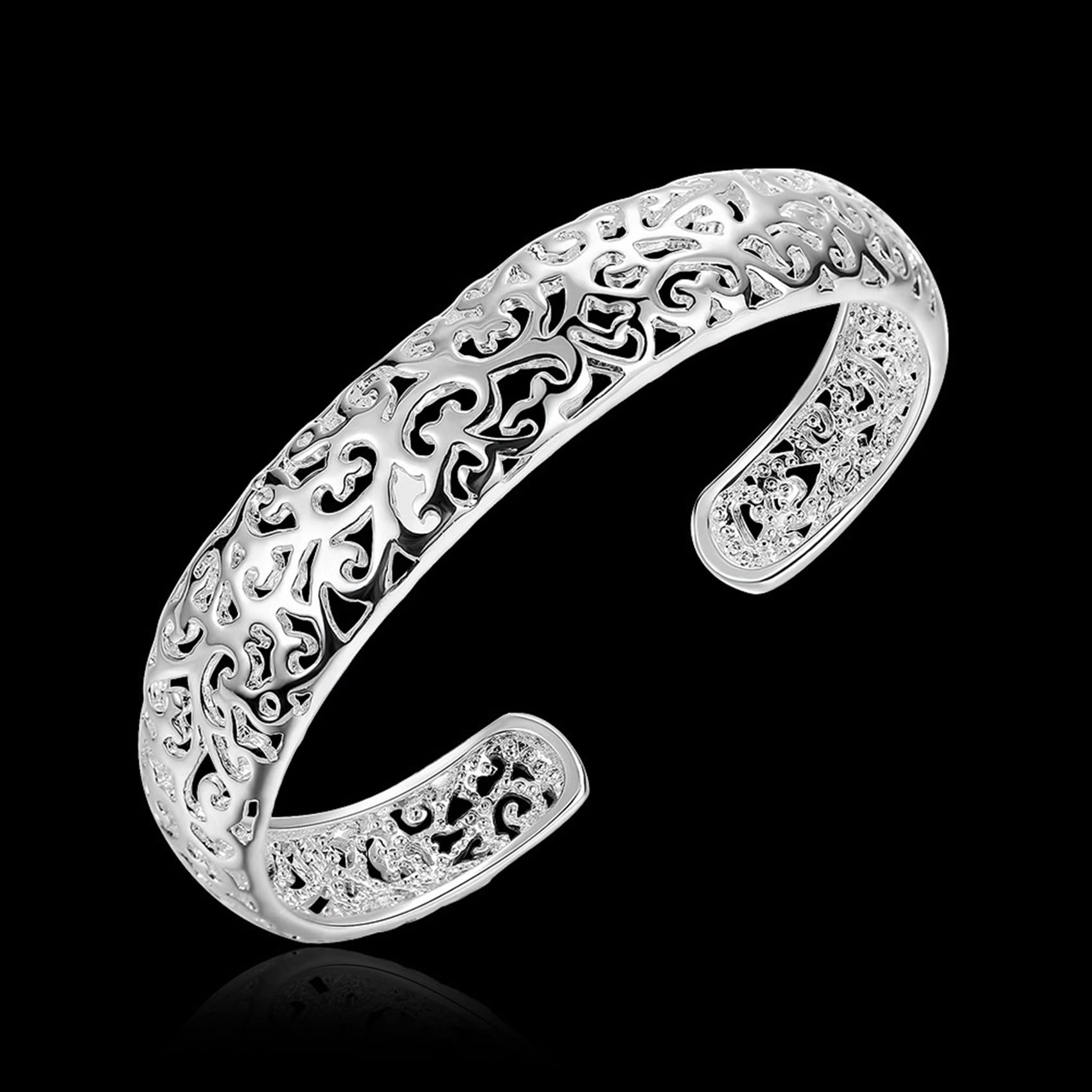 Generic ploon Hollow Open Bangle Bracelet Jewelry Stainless Steel Cuff Charm for Women, Silver