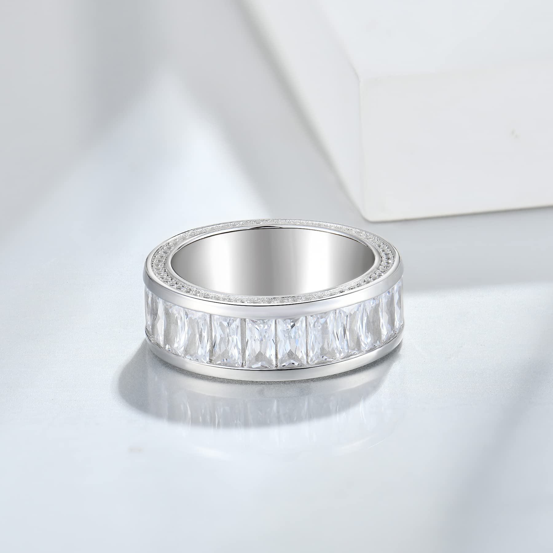 Jaslee 925 Sterling Silver Halo Rings Eternity Bands for Men Women Wedding-size10
