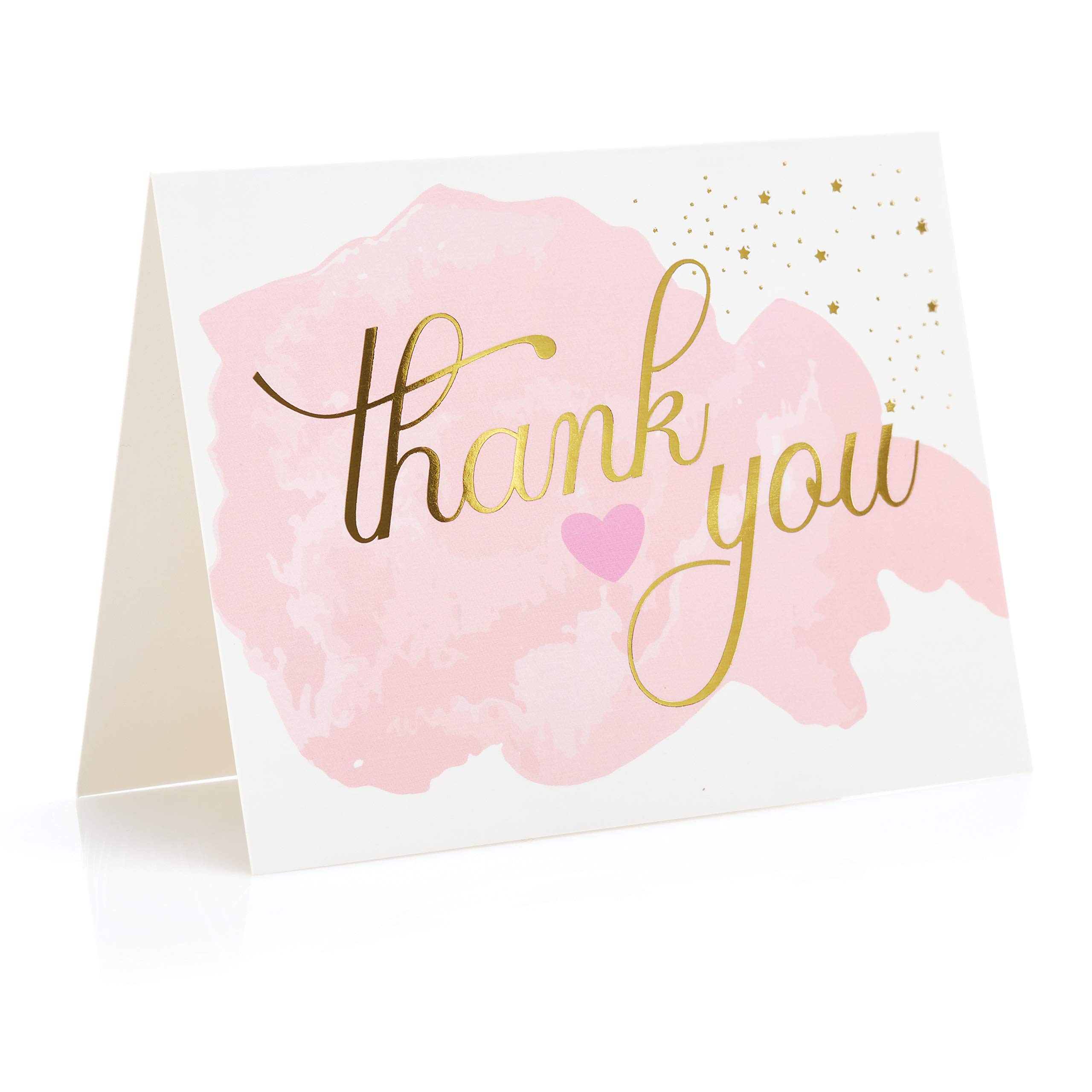 Thank You Cards with Envelopes (Set of 48) | Great for Baby Shower, Bridal Shower, Wedding, Parties & More | Thank You Notes Gold Foil Stamped Premium Cardstock with Pink Blush Watercolor Design
