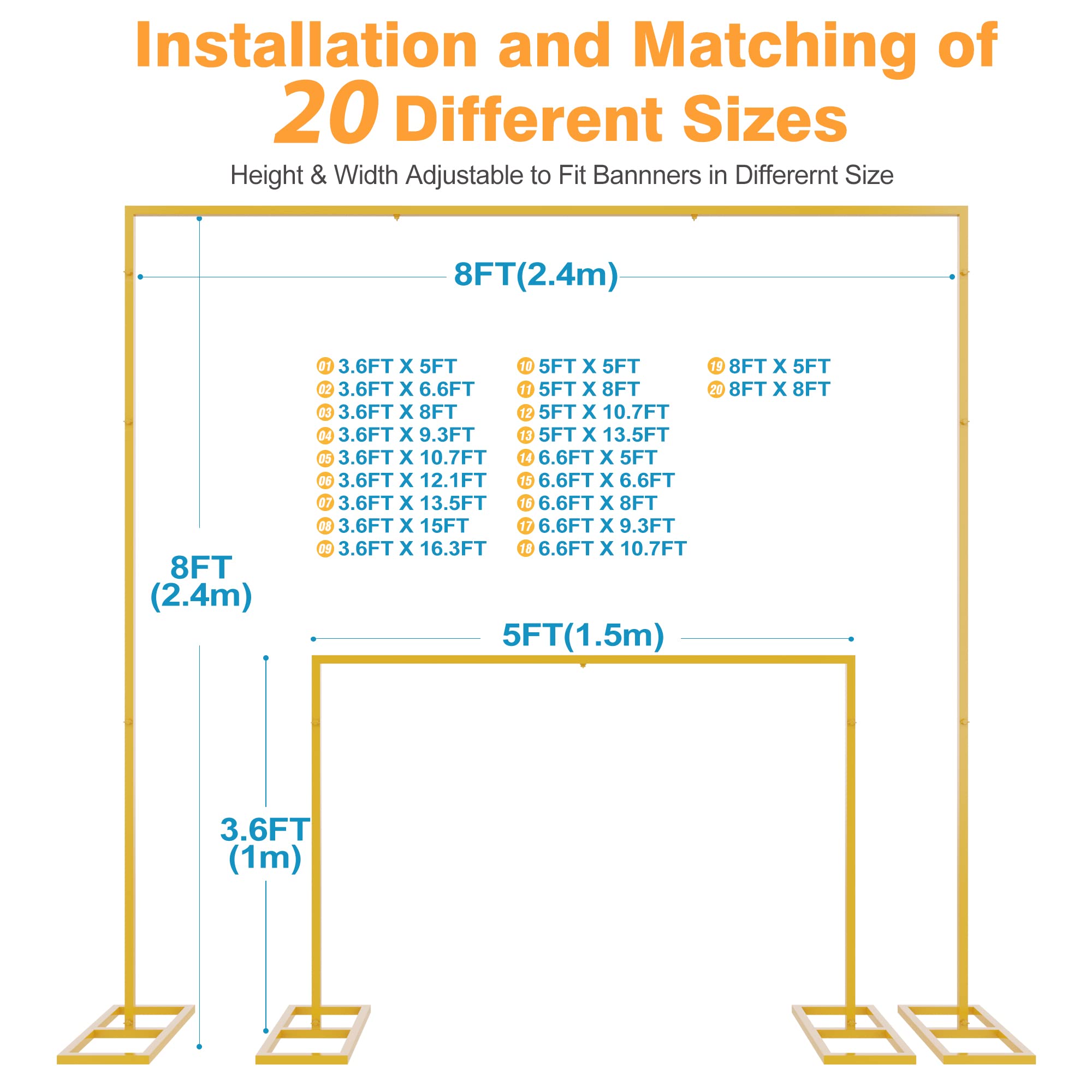 Heavy Duty Backdrop Stand 8ft x 8ft Gold Pipe and Drape Backdrop Stand Kit Adjustable Metal Backdrop Sand for Wedding Photobooth Exhibition Decoration