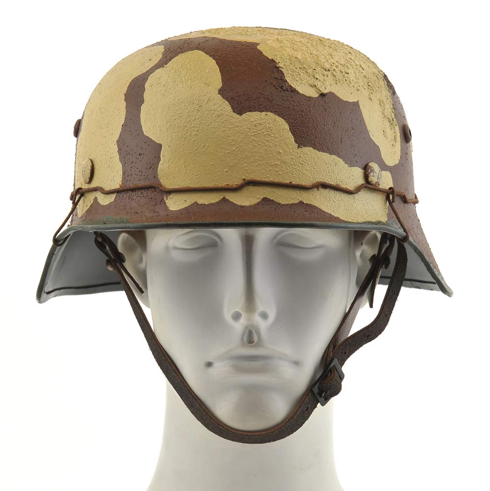 German WW2 M35 Afrika Korps Wehrmacht Helmet Textured Brown Tan Camouflage with Wire 1138WWS