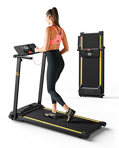 UREVO Folding Treadmill, 2.25HP Treadmills for Home with 12 HIIT Modes, Compact Mini Treadmill for Home Office, Space Saving Small Treadmill with Large Running Area, LCD Display, Easy to Fold (Black)