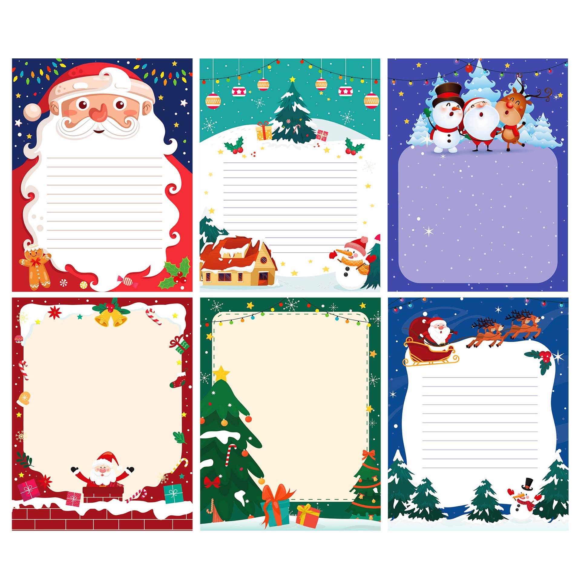 GLKTOPO 60 Sheets Christmas Stationery Paper, 8.5" x 11" Double Sided Holiday Letterhead, 6 Design Deco Writing Paper for Xmas Notes Cards Invitation Scrapbook Crafts Office School Printing Supplies