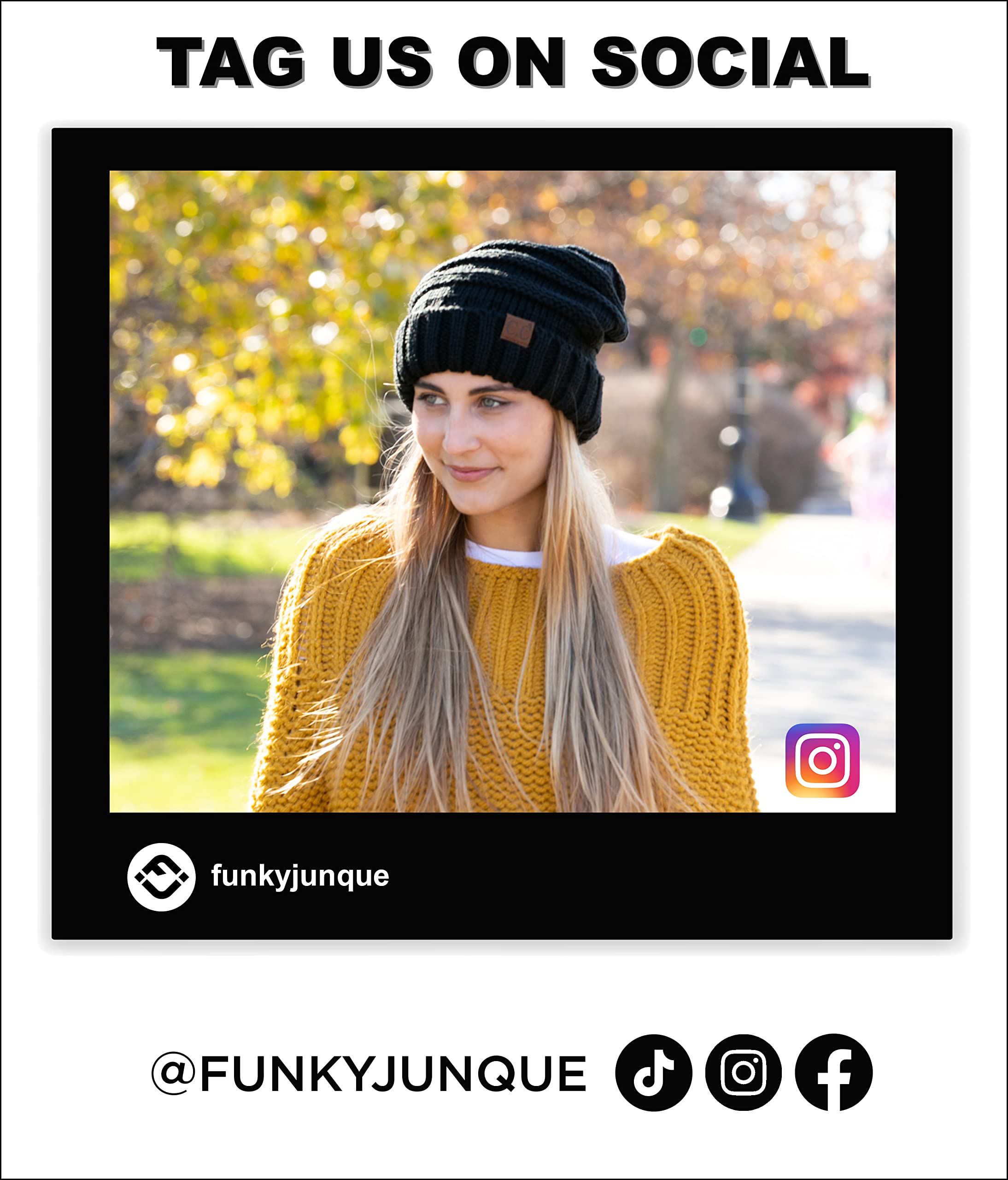 Funky Junque Trendy Warm Oversized Chunky Soft Oversized Cable Knit Slouchy Beanie (Black)