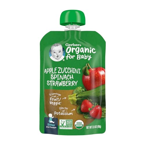 Gerber Organic Apple Zucchini Spinach Strawberry Baby Food, 3.5 Oz Pouch