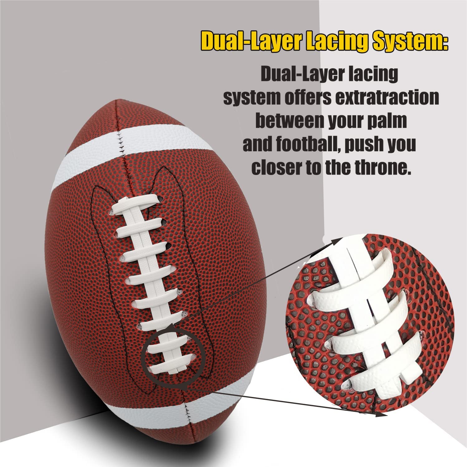 Jindduo Unique Grip Youth Football for Kids - PVC Composite Leather /with Pump for Training Practicing Recreational Play (Junior (Size 6)) brown