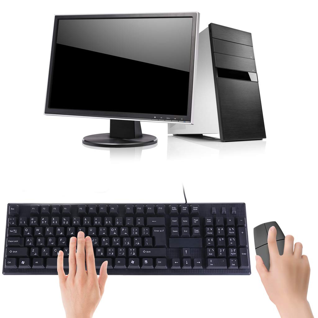 HELYZQ Arabic/English Silent Keyboard Waterproof Office Keyboard for Windows Computer