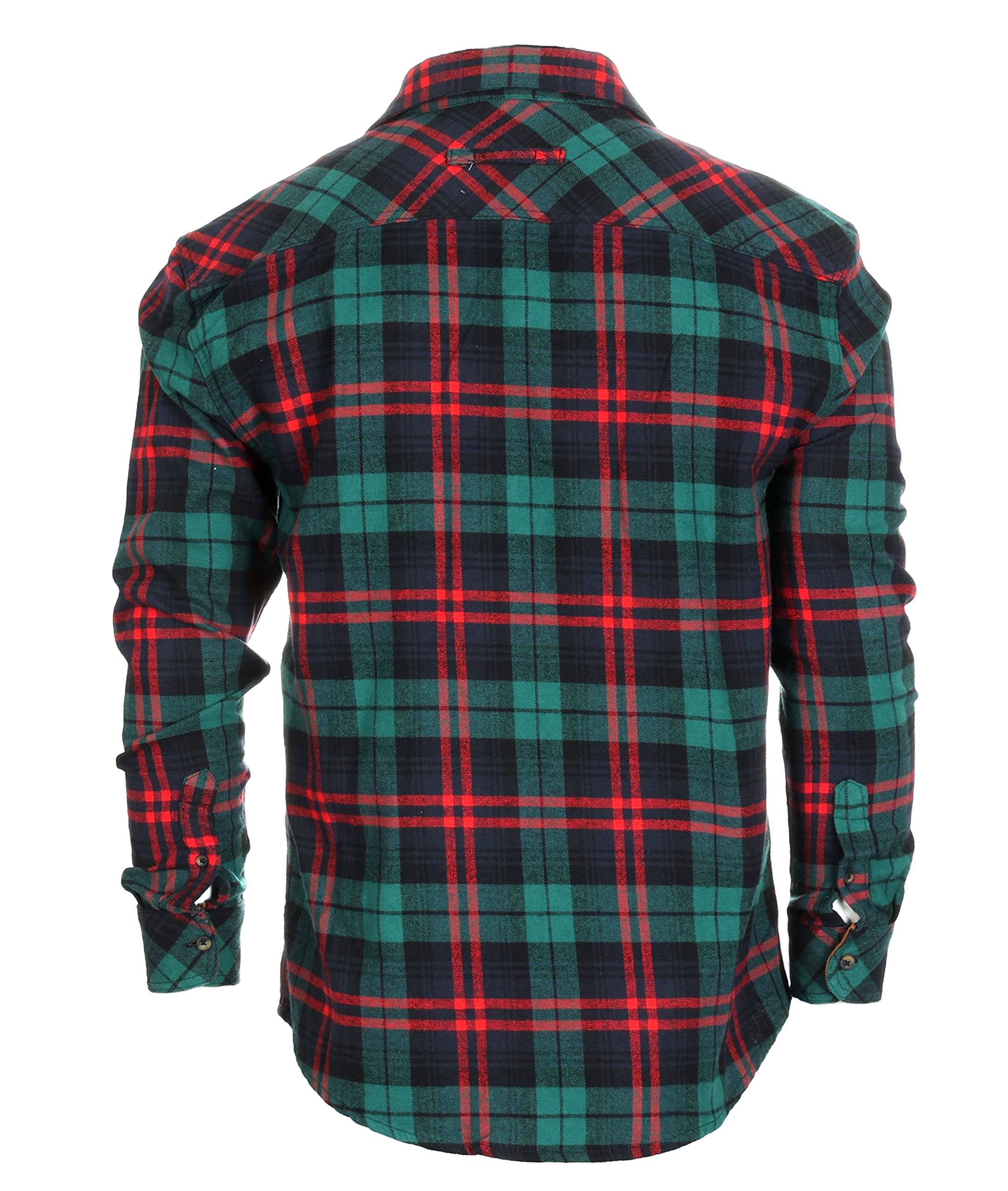 Gioberti Men's Brushed Flannel 100% Cotton Plaid Checkered Shirt with Corduroy Contrast, Green/Red, Medium