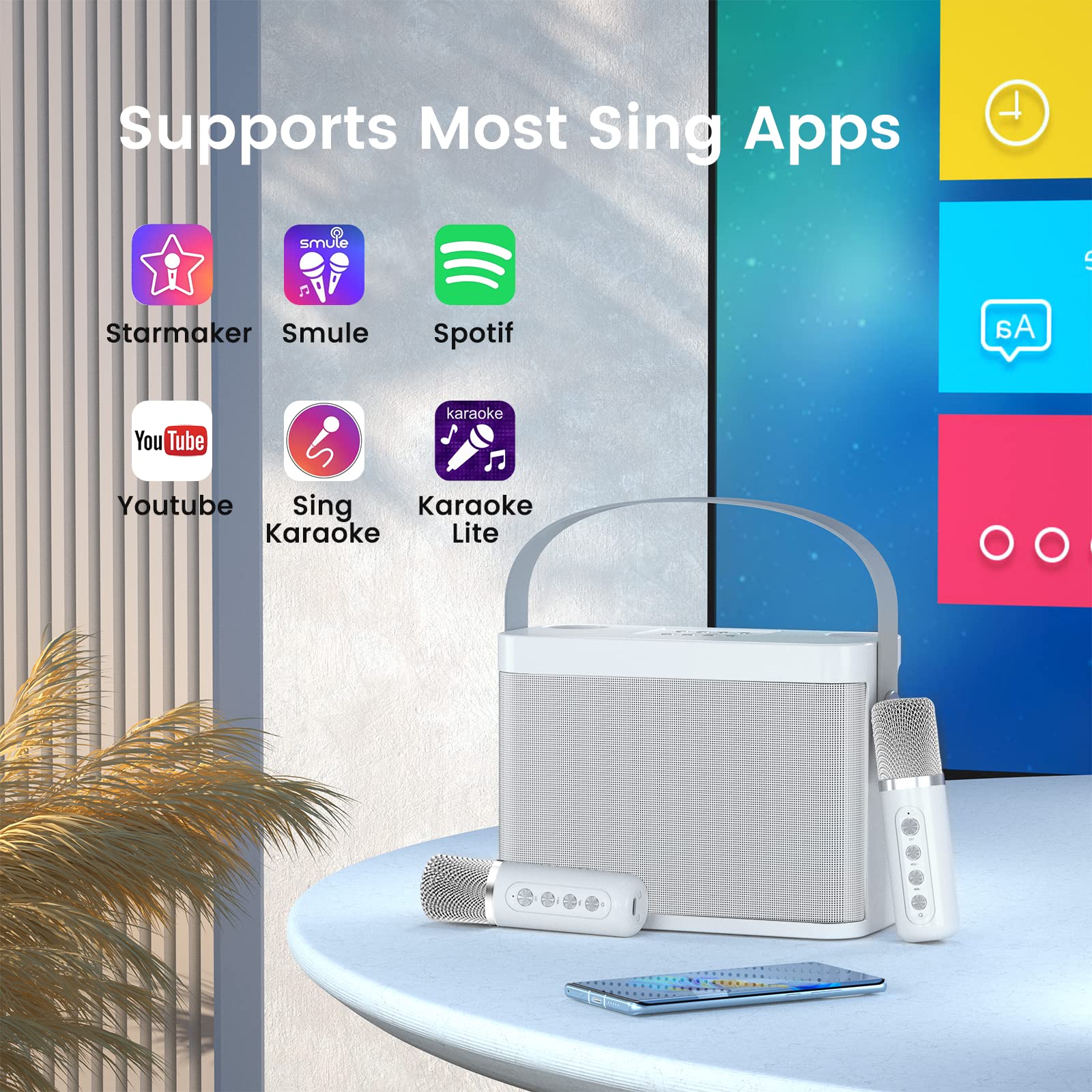 Karaoke Machine with 2 Wireless Microphones for Adults/Kids, 2023 Upgraded PA Speaker System, Singing Machine with Echo and Vocal Cut, Supports TF, AUX-in, for Home Party, Meeting, Wedding