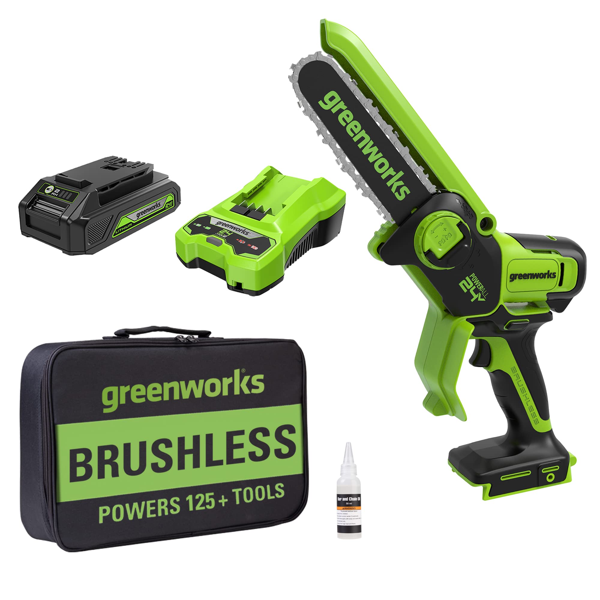 Greenworks 24V 6" TruBrushless⢠Pruning Saw/Mini Chainsaw & 24V 4.0Ah Lithium-Ion Battery (Genuine Battery)