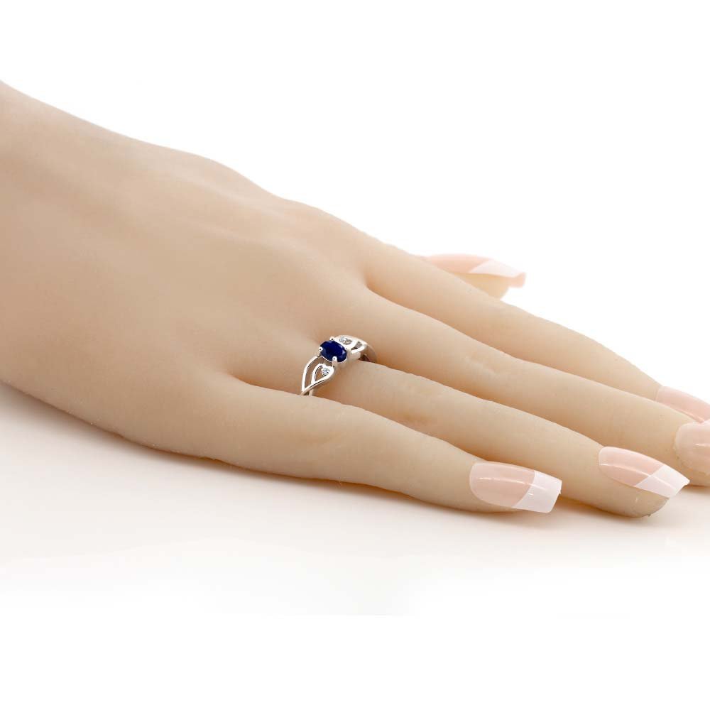 Gem Stone King 925 Sterling Silver Oval Blue Sapphire and White Lab Grown Diamond 3 Stone Engagement Ring For Women (0.56 Cttw, Gemstone Birthstone, Available In Size 5, 6, 7, 8, 9)