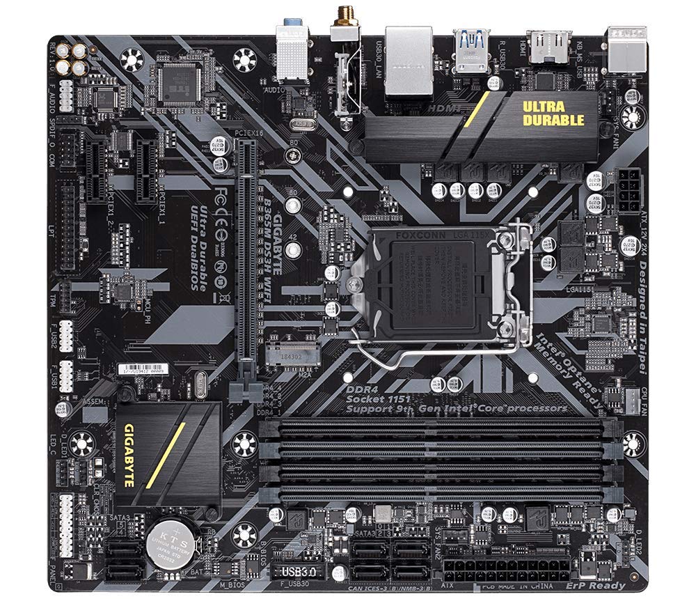 GIGABYTE B365M DS3H WiFi-Y1 (LGA1151/Intel/Micro ATX/USB 3.1 Gen 1 (USB3.0) Type A/DDR4/Motherboard)
