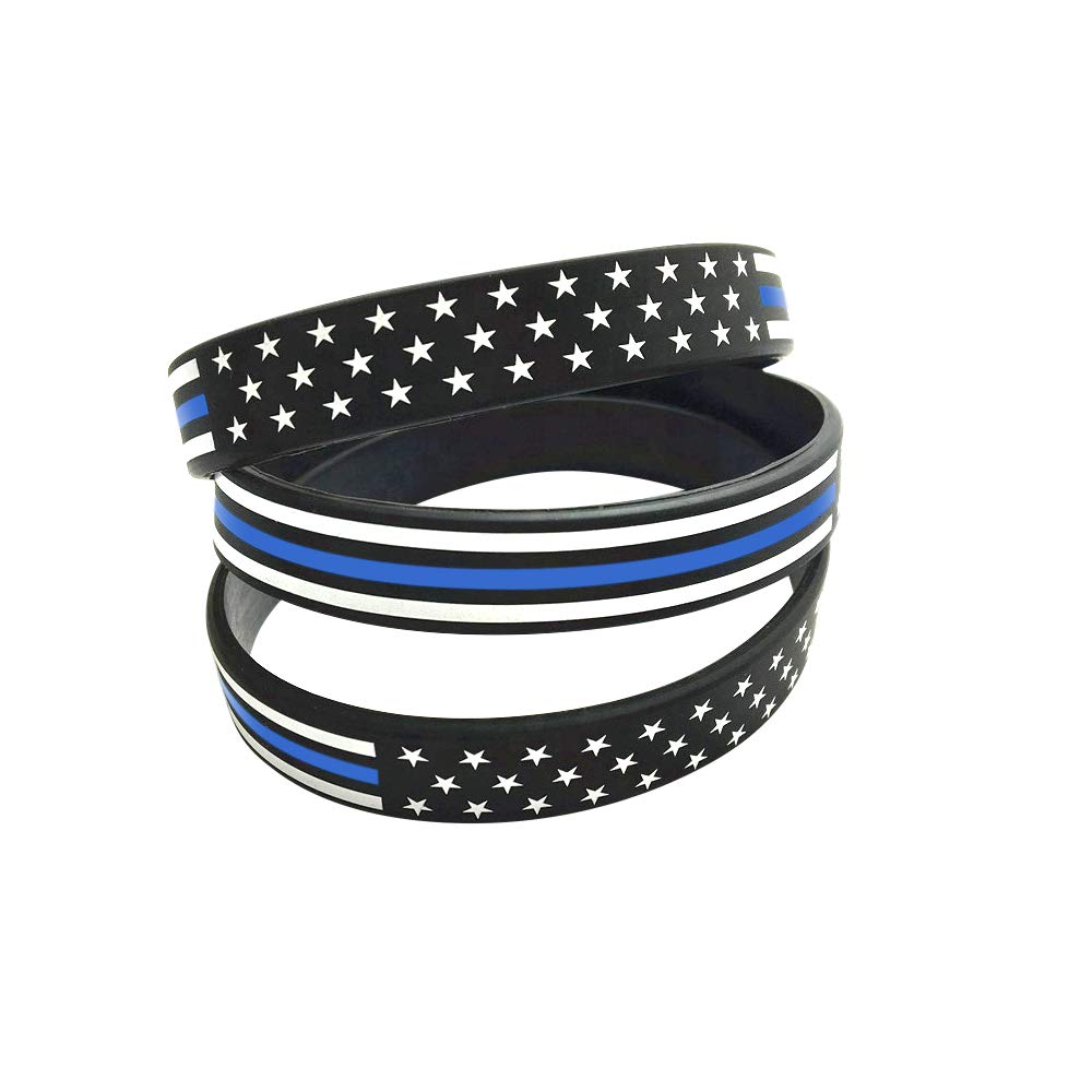 Great 1 Thin Blue Line American Flag Silicone Stretchable Bracelet 4-Pack - Police Law Enforcement
