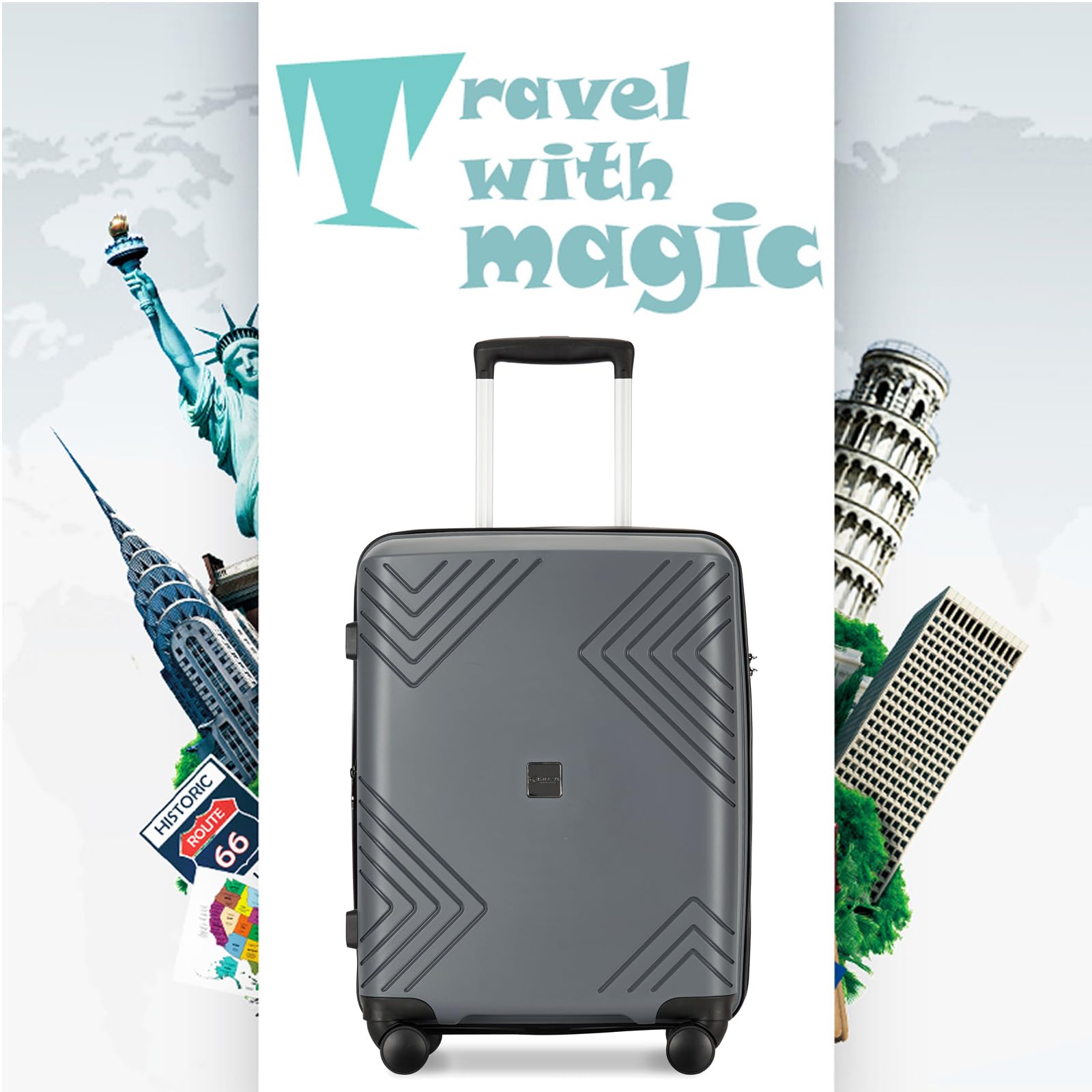 GinzaTravel Rune series expandable 3 Luggage Sets,Lightweight Hardside Suitcase With Spinner Wheels TSA Lock,PP material business fashion suitcase