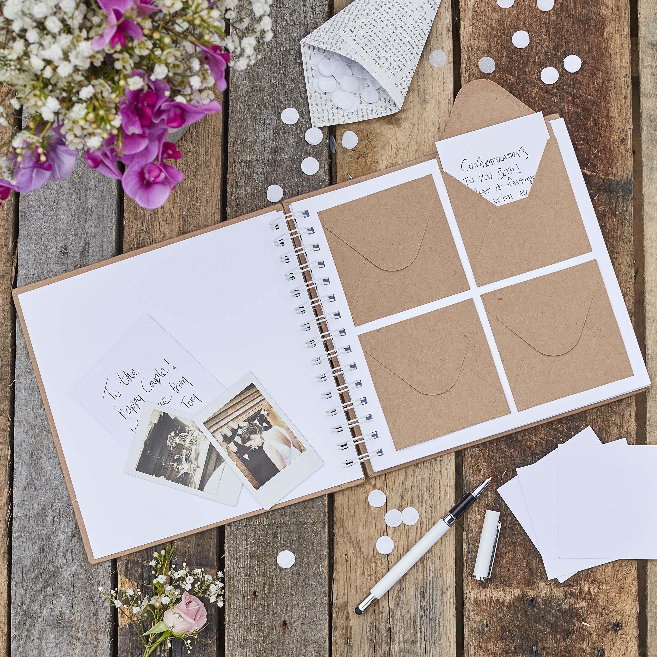 Ginger Ray Natural Kraft Wedding Guestbook with Envelopes 80 Envelope Sleeves Rustic Country