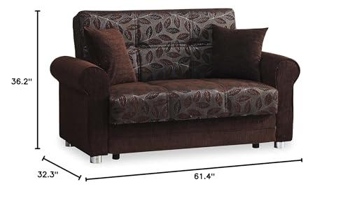 Sweet Home Stores LEA Collection 61" Loveseat with Storage, Firm, Fabric, 2 Seater, Convertible Small Sleeper Couch Bed for Living Room or Home Office, Dark Brown