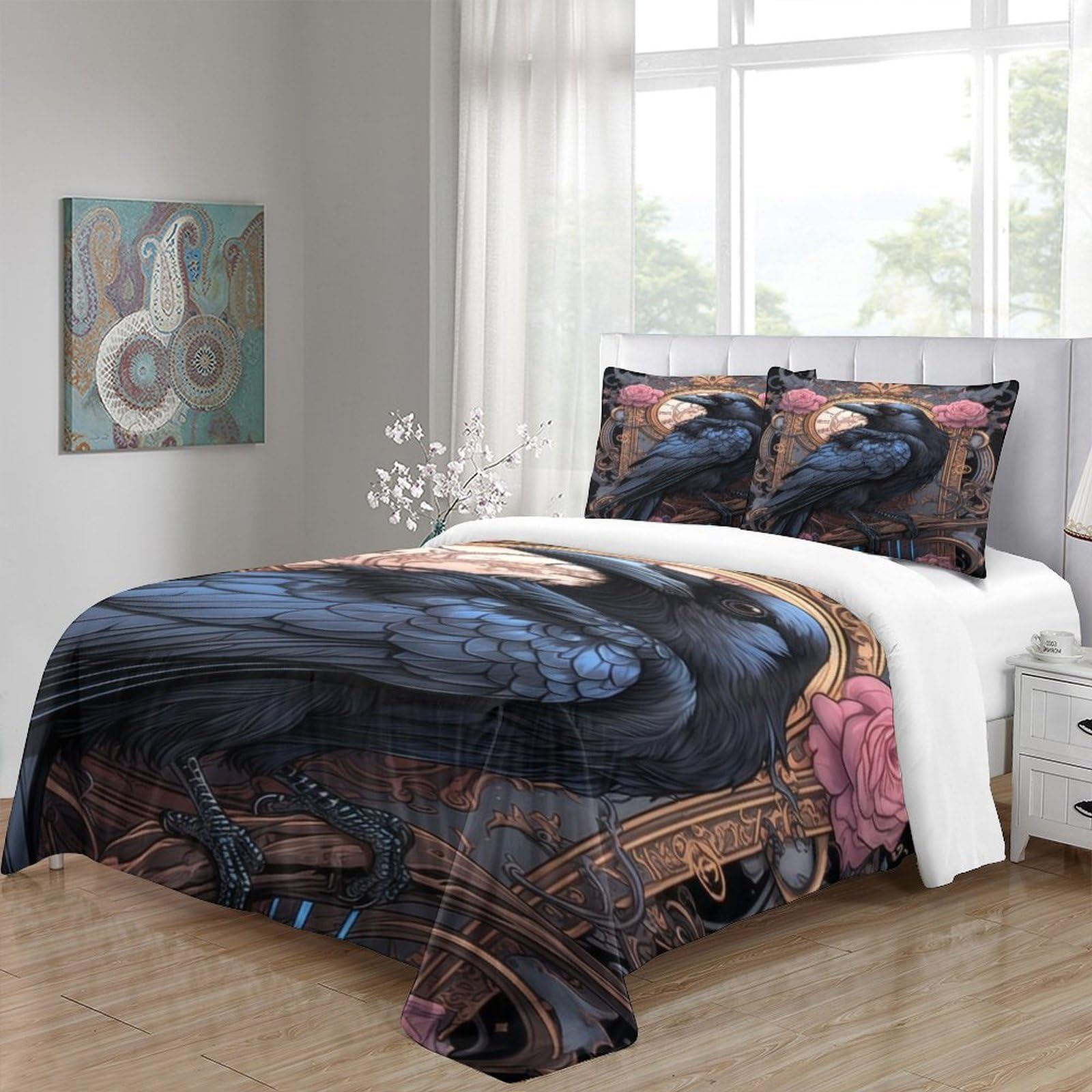 UPIKIT Crows Quilt Cover 3D Print Ravens for Boys Girls Comforter Covers Duvet Cover with Pillow Cases Soft Microfiber with Zipper Closure Bedding Set 3 Pieces Queen(228x228cm), Style-1