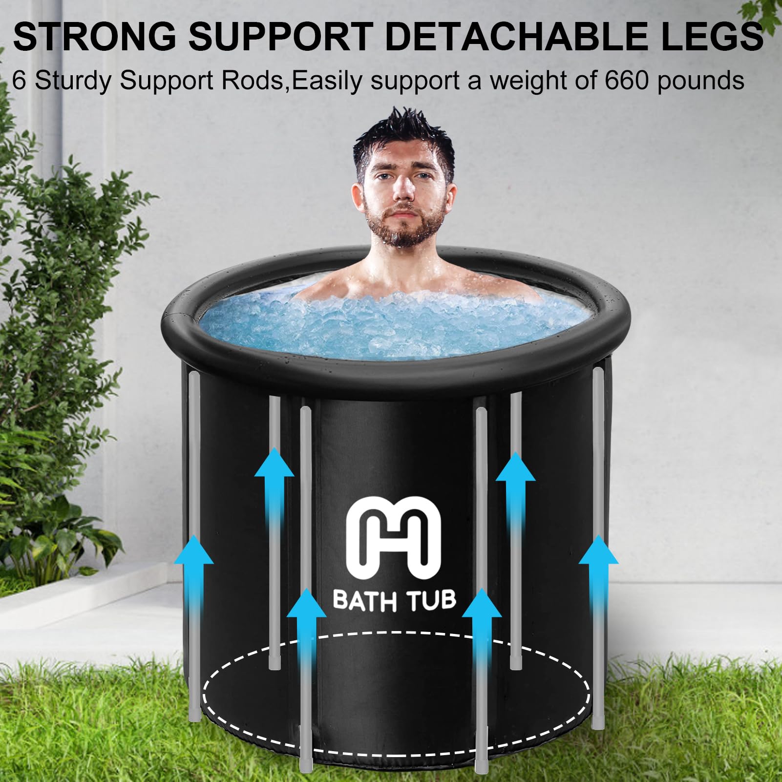 Ice Bath Tub for Recovery, Portable Cold Water Therapy Training Tub, Ice Bath for Adults, Folding Cold Plunge Tub for Athletes, Freestanding Spa Soaking Bath(Black 32.2x32.2x29.5 inches)