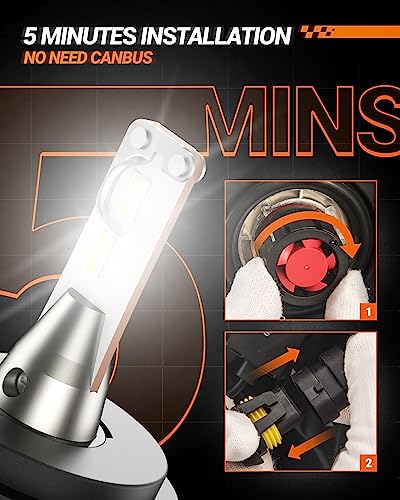 SEALIGHT H4/9003/HB2 LED Headlight Bulbs, 24000LM 100W 800% Brightness LED Headlights Conversion Kit for Hi/Lo Beam 6000K White, 9003 LED Light Cooling Fan, Plug-N-Play, Pack of 2, Headlight Brackets