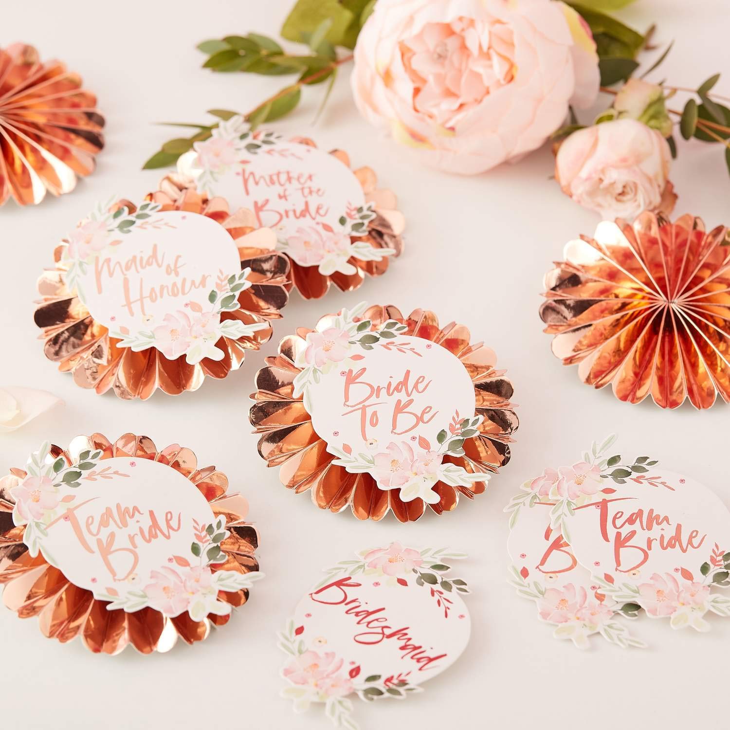 Ginger Ray Floral Bachelorette Party Rose Gold Badge Kit 6 Pack
