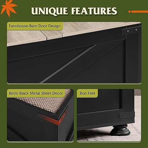 WLIVE Farmhouse Coffee Table,Square Wood Lift Top Coffee Table with Storage,Center Table for Living Room,Home Office,Black and Grey Oak