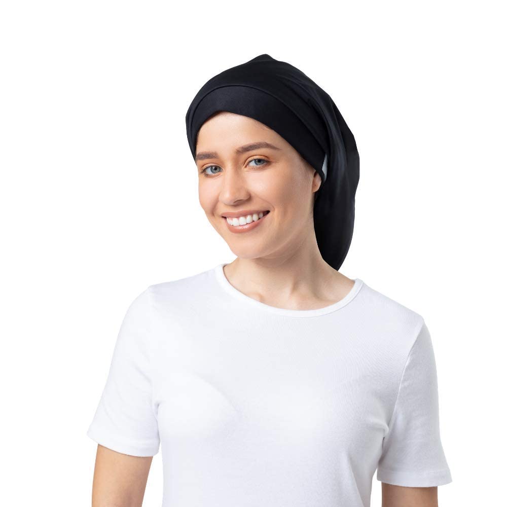Hairbrella Lite Women’s Rain Hat - Satin-Lined Waterproof Hair Protection with Adjustable Strap, Packable Black
