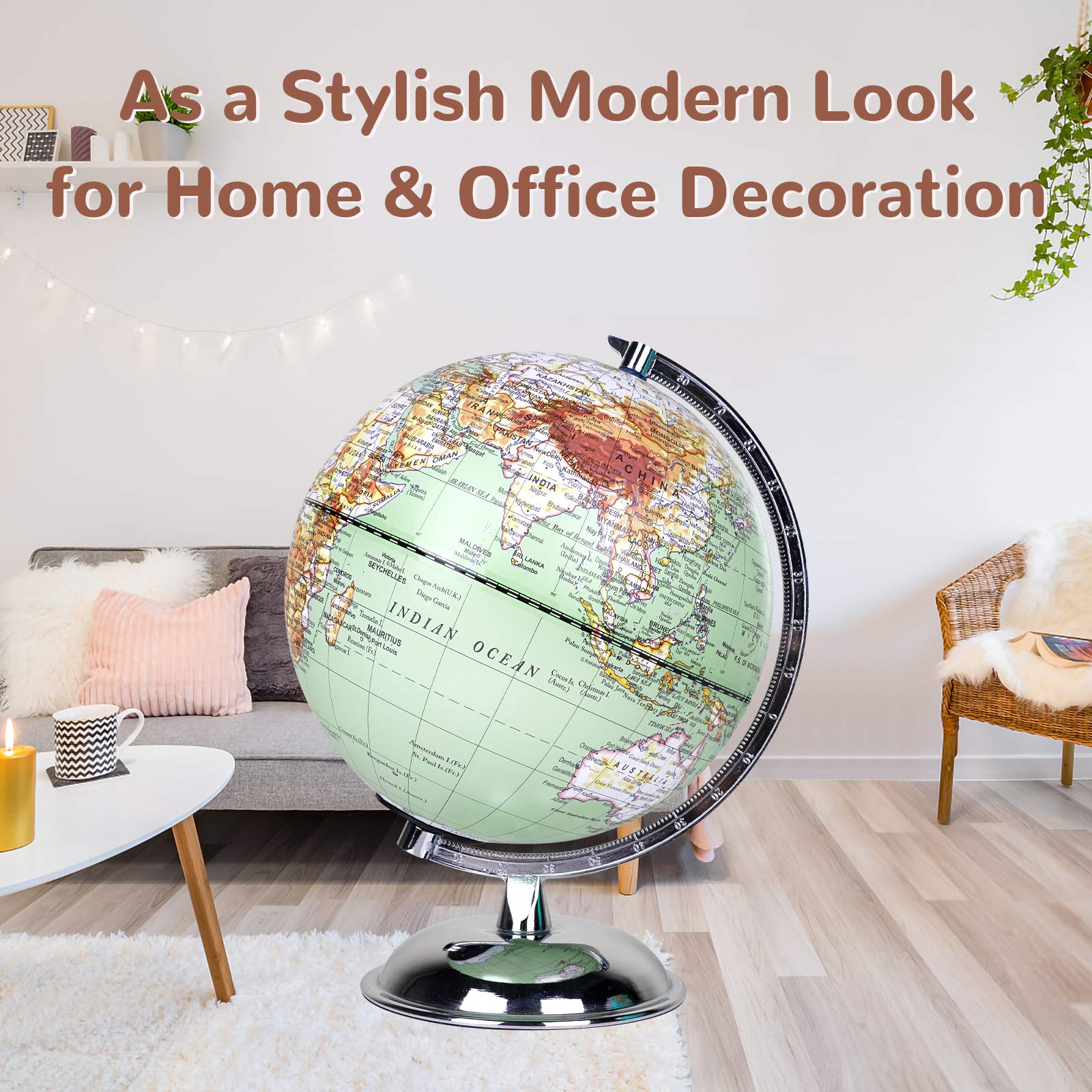 Globe for Kids Learning, 8 Inchs Relief Interactive World Globe Illuminated Night Light Built-in LED Decor Discovery World Educational Toys for Cafe Home and Office Decoration Gift