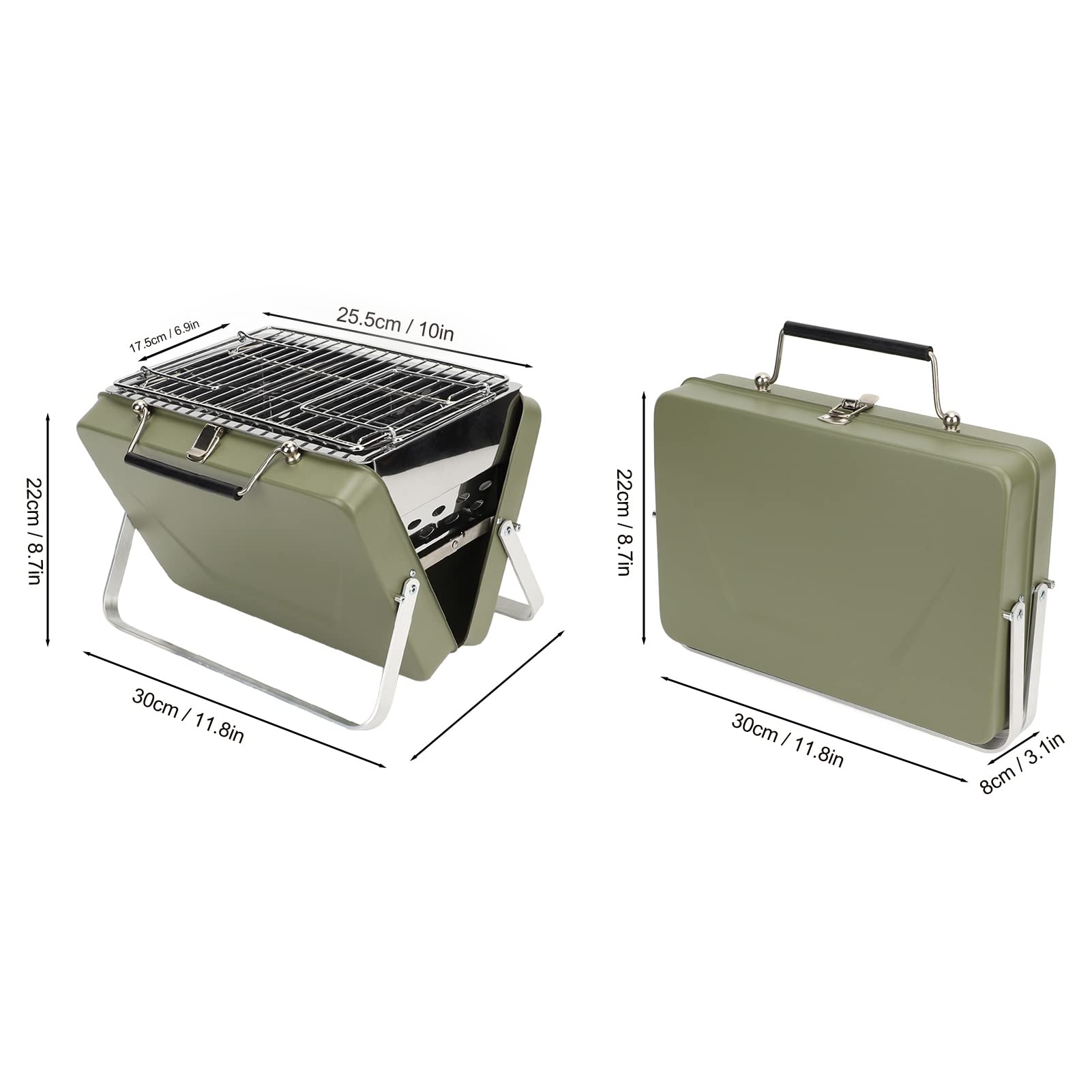 High Temperature Resistant 410 Stainless Steel Portable Mini Portable Charcoal Grill for Backyard Picnic Grill (Green)