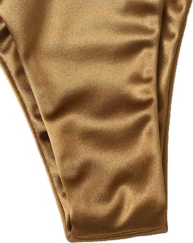 Glod Women's Metallic Halter Top Two Piece Swimsuit Tie Padded Side Bottom Triangle Sexy Bikini Bathing Suit Thong Swimsuits with String(Glod-Medium)