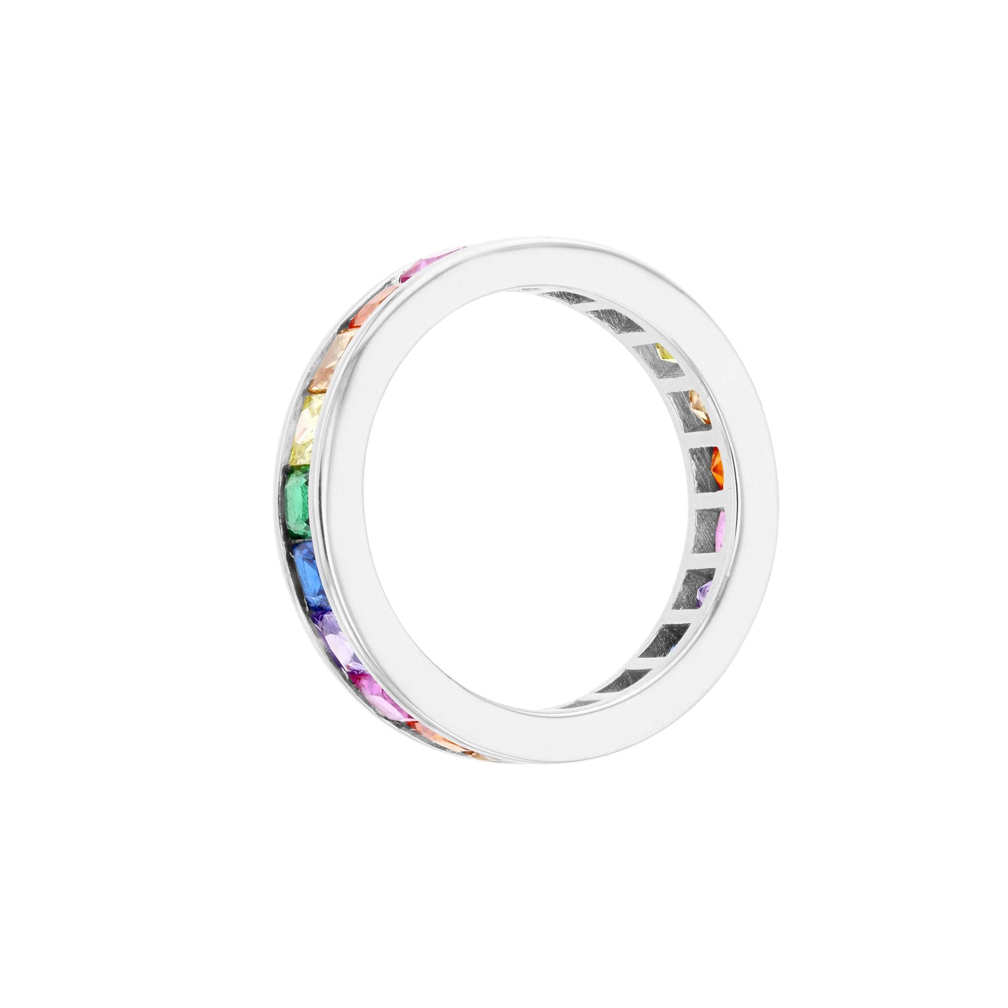 I925 Studio Sterling Silver Square Multi Color Cubic Zirconia Eternity Band Ring - Size 6