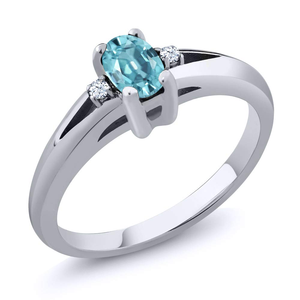 Gem Stone King 925 Sterling Silver Blue Zircon Women Engagement Ring (0.78 Ct Oval, Available 5,6,7,8,9) (Size 8)